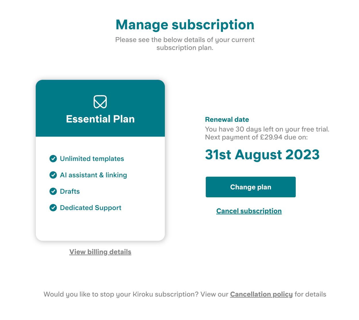 Your subscription and billing