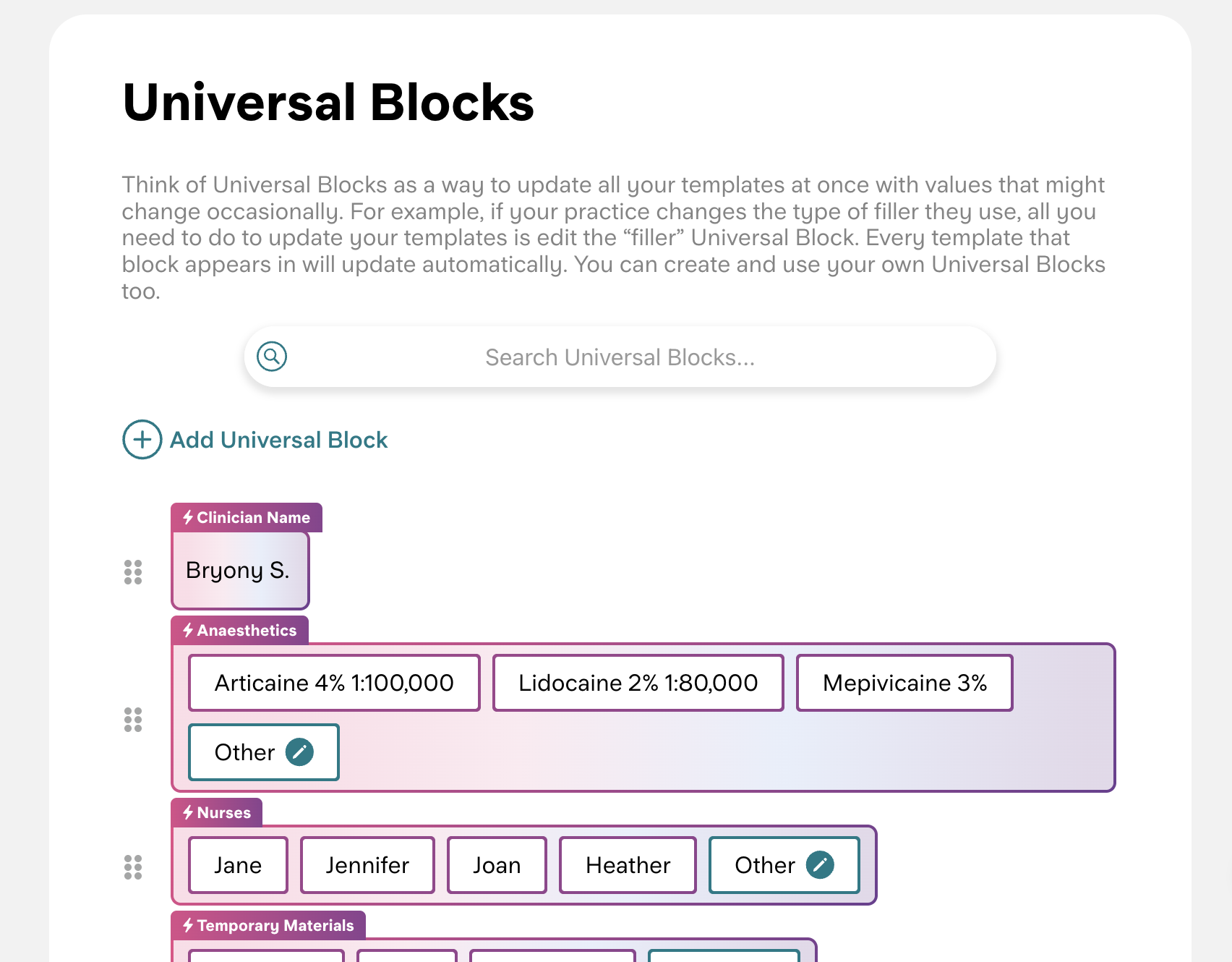 Creating and managing Universal Blocks